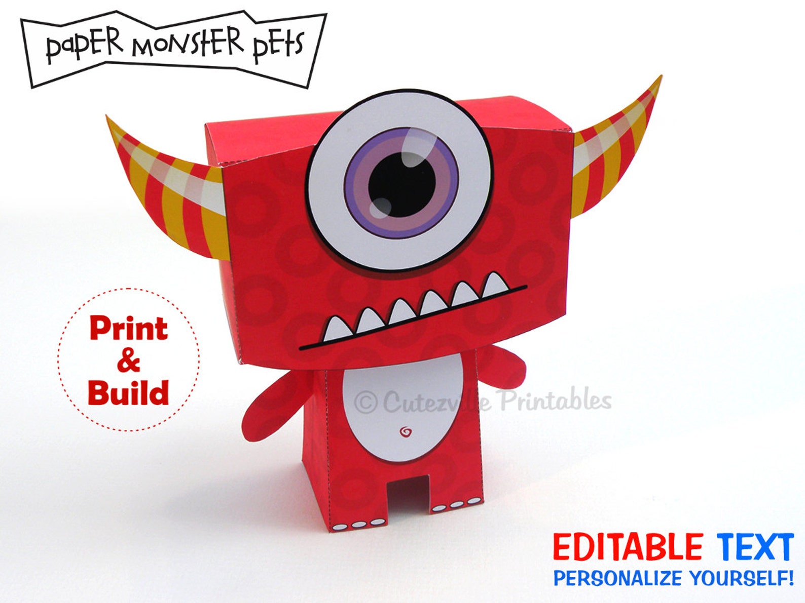 Red Monster Favor, Candy, Gift Box - Editable Text Printable PDF ...