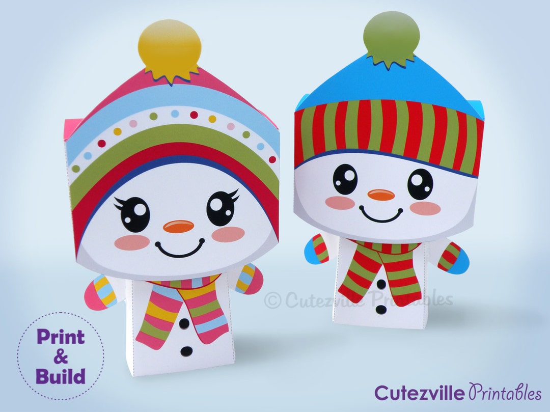 Printable PDF Christmas Snowman & Snowwoman Favor, Candy, Gift Box ...