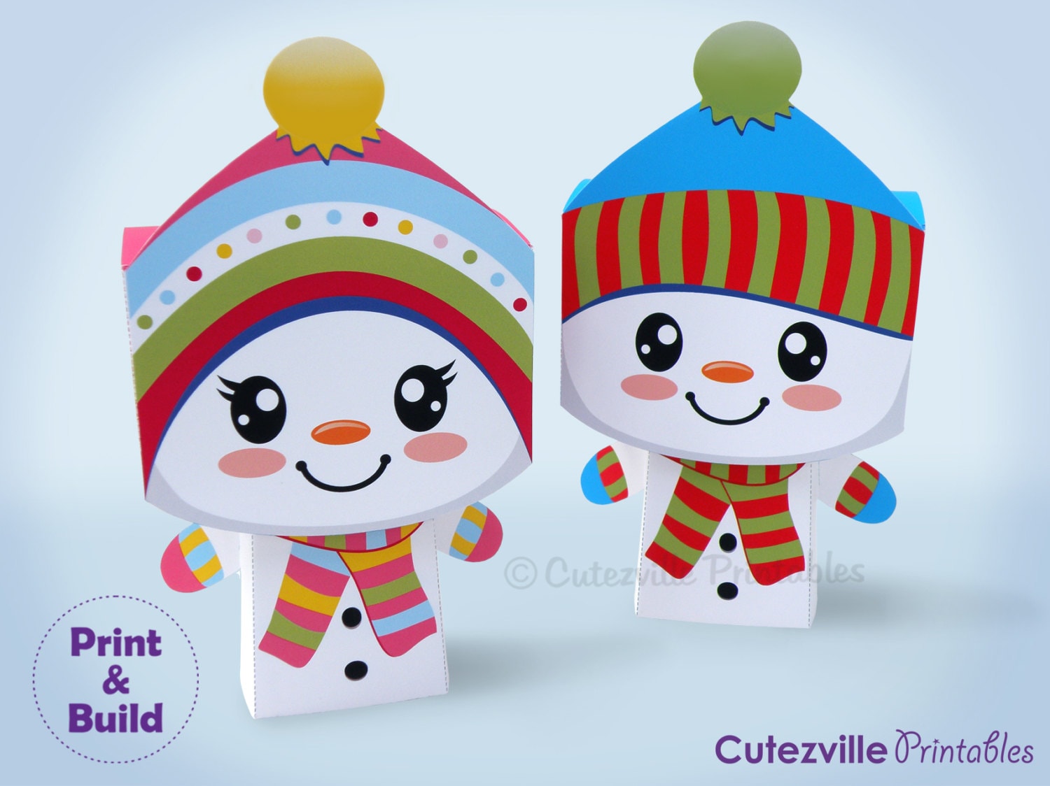 Printable PDF Christmas Snowman & Snowwoman Favor, Candy, Gift Box ...