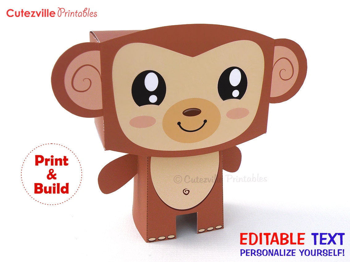 Monkey, Favor, Candy, Gift Box - Editable Text Printable PDF - INSTANT ...