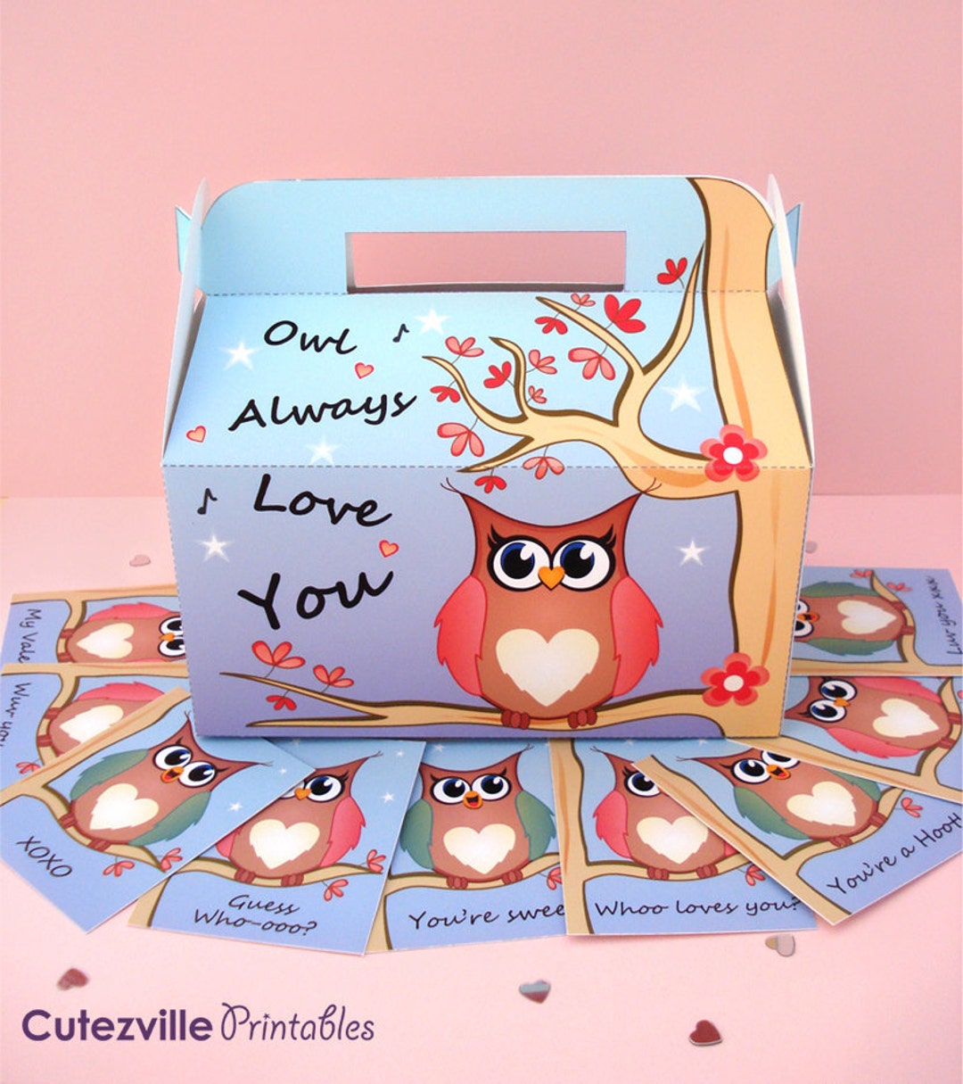 Printable PDF Valentine's Owl Treat Box & Gift Tags INSTANT DOWNLOAD - Etsy