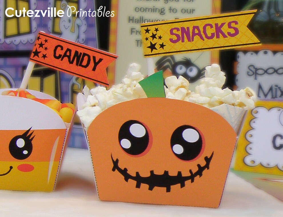Printable Halloween Snack / Treat Boxes and Editable Text Flags PDF ...