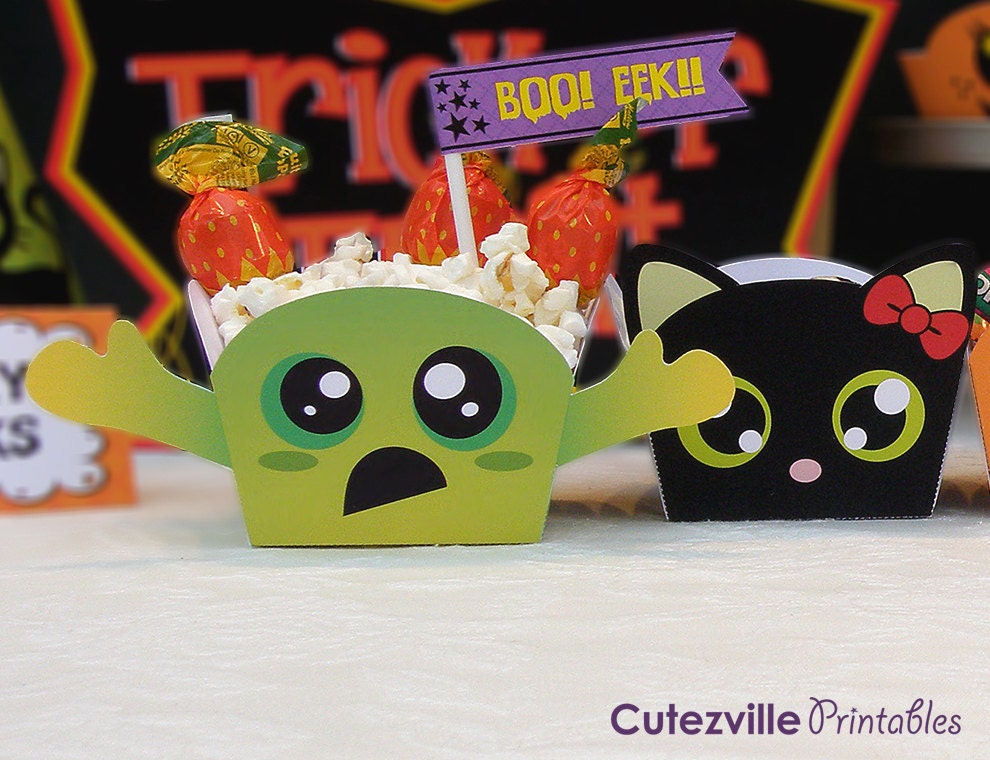 Printable Halloween Snack / Treat Boxes and Editable Text Flags PDF ...