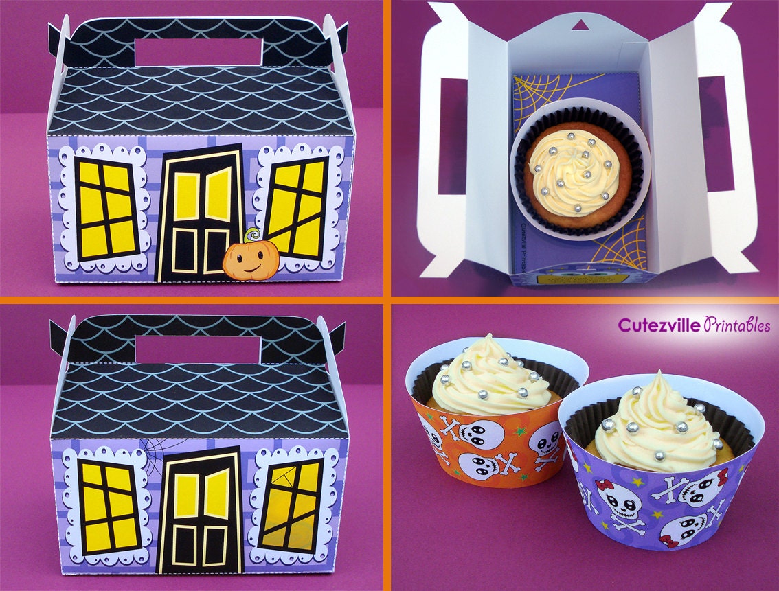 Halloween Haunted House Cupcake Box, Printable Treat Box (PDF) - Etsy