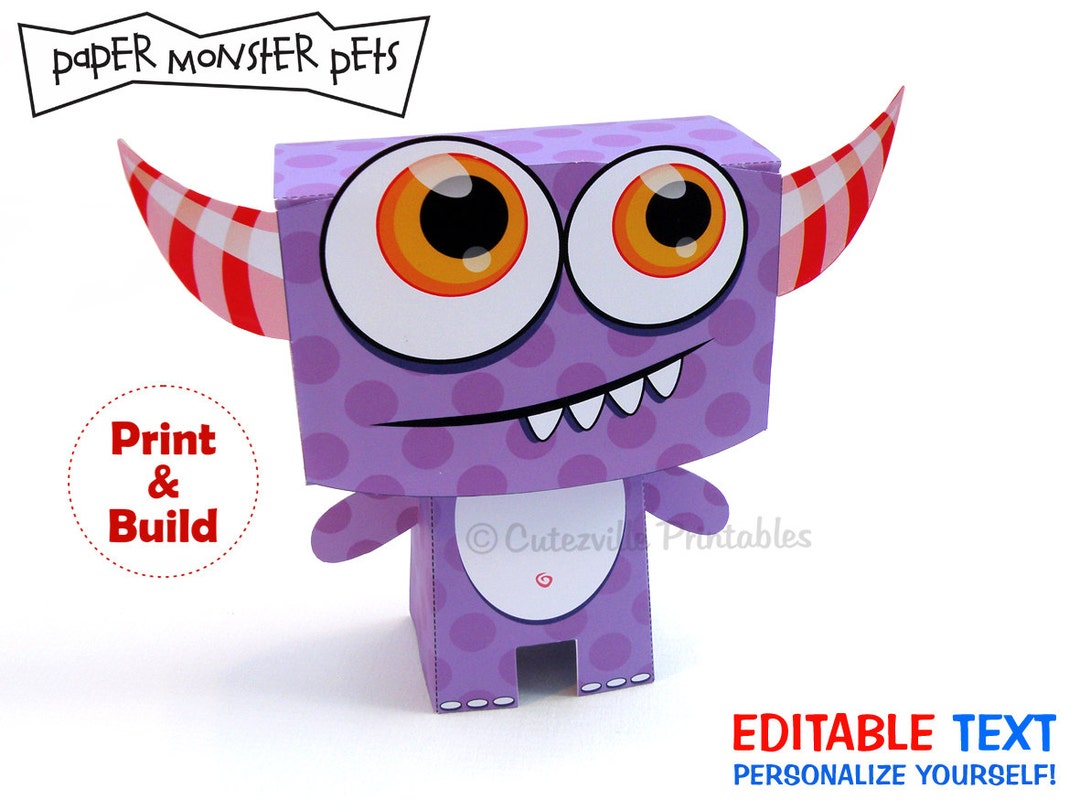 Purple Monster Favor, Candy, Gift Box - Editable Text Printable PDF ...