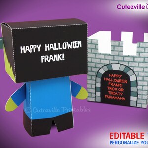 Halloween PDF Printable Treat Box Frankenstein's Monster With Editable ...