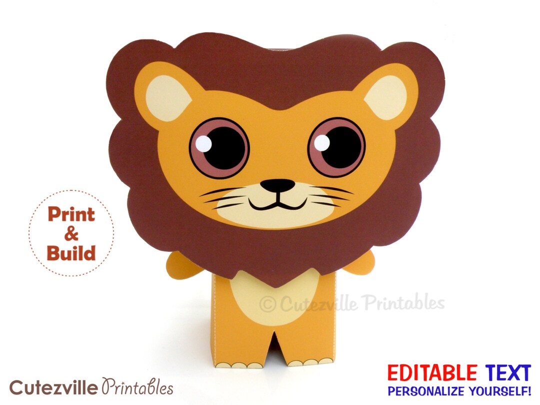 Lion Favor, Candy, Gift Box Printables - Editable Text Printable PDF ...