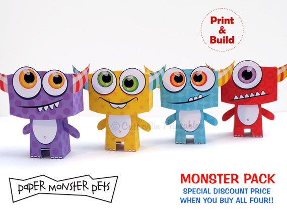 PDF Printable Paper Monster Pets All Four Character Gift | Etsy