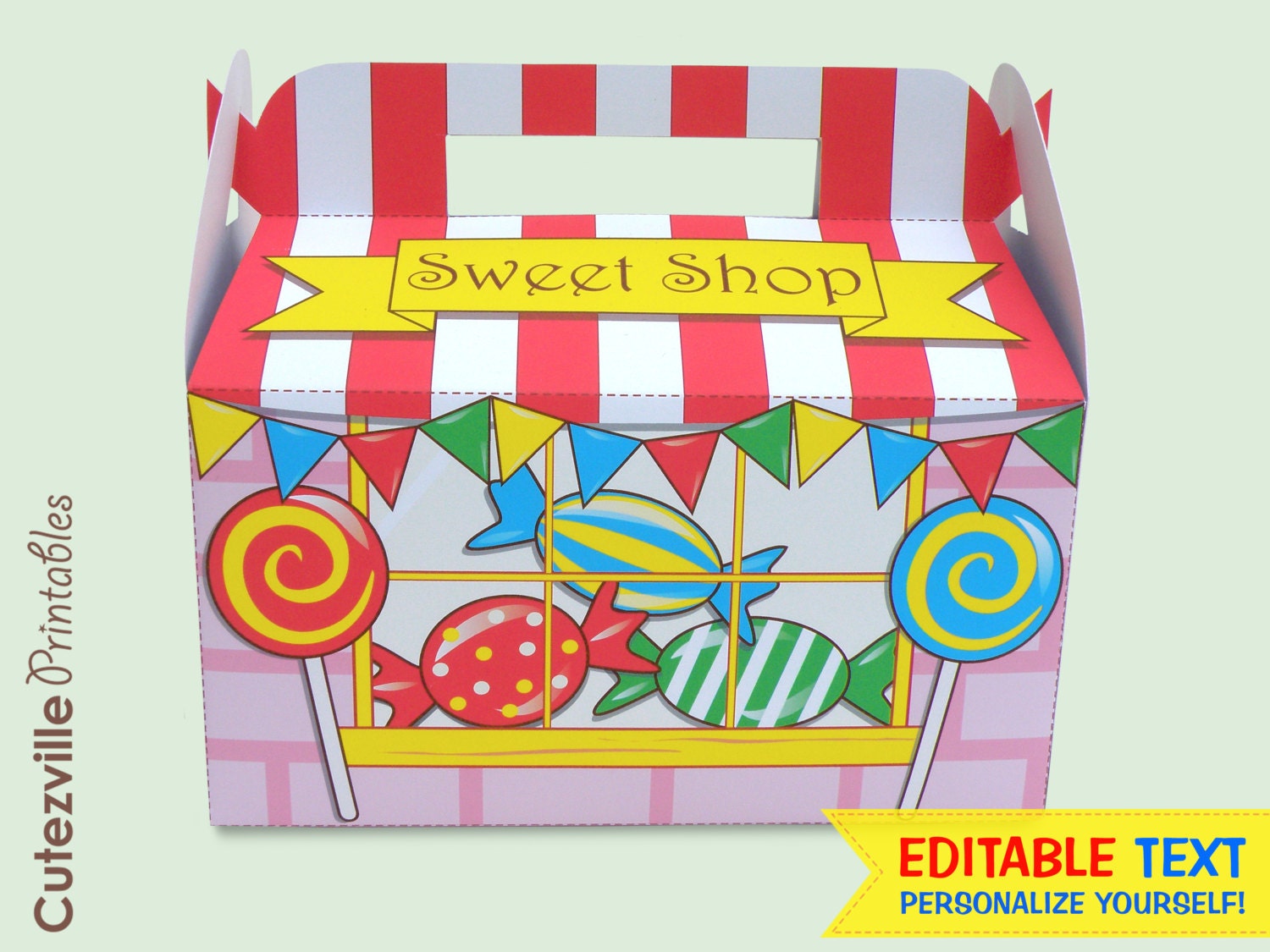 Sweet, Candy Shoppe Favor, Gift Box Editable Text Printable PDF INSTANT ...