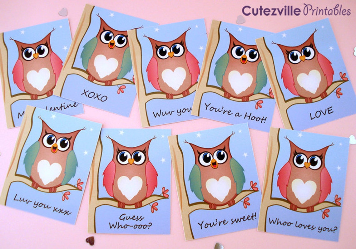 Printable PDF Valentine's Owl Treat Box & Gift Tags INSTANT DOWNLOAD - Etsy