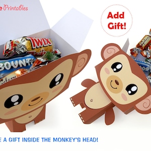 Monkey, Favor, Candy, Gift Box - Editable Text Printable PDF - INSTANT ...