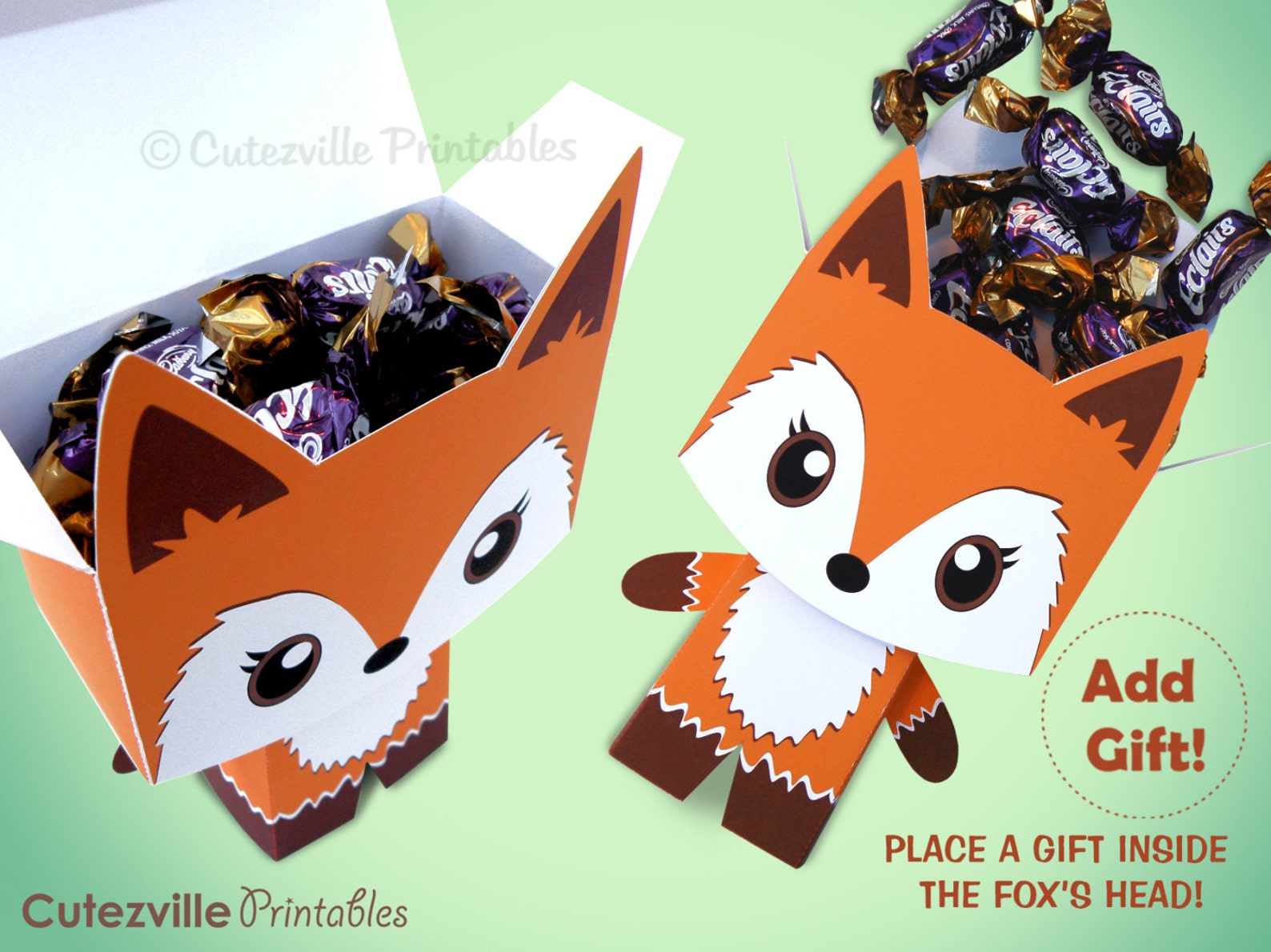 Fox Favor, Candy, Gift Box - Editable Text Printable PDF - INSTANT ...