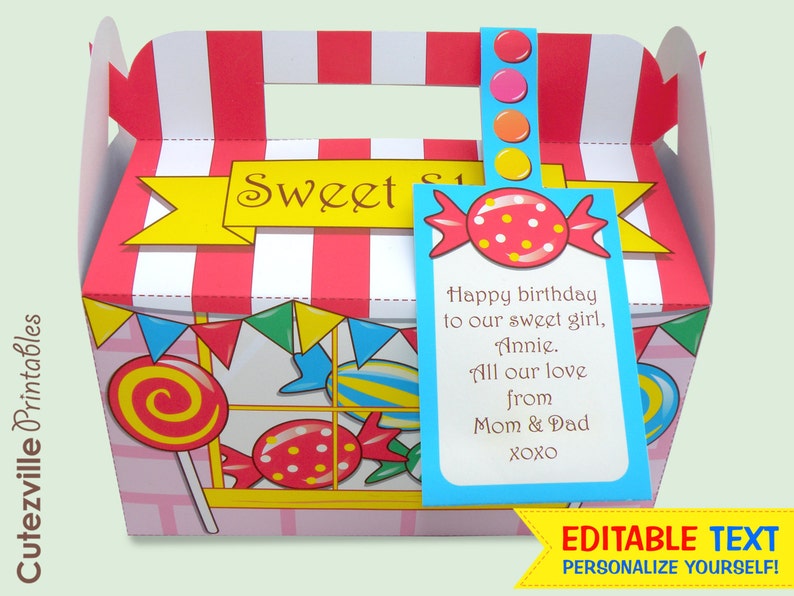 Sweet, Candy Shoppe Favor, Gift Box Editable Text Printable PDF INSTANT ...