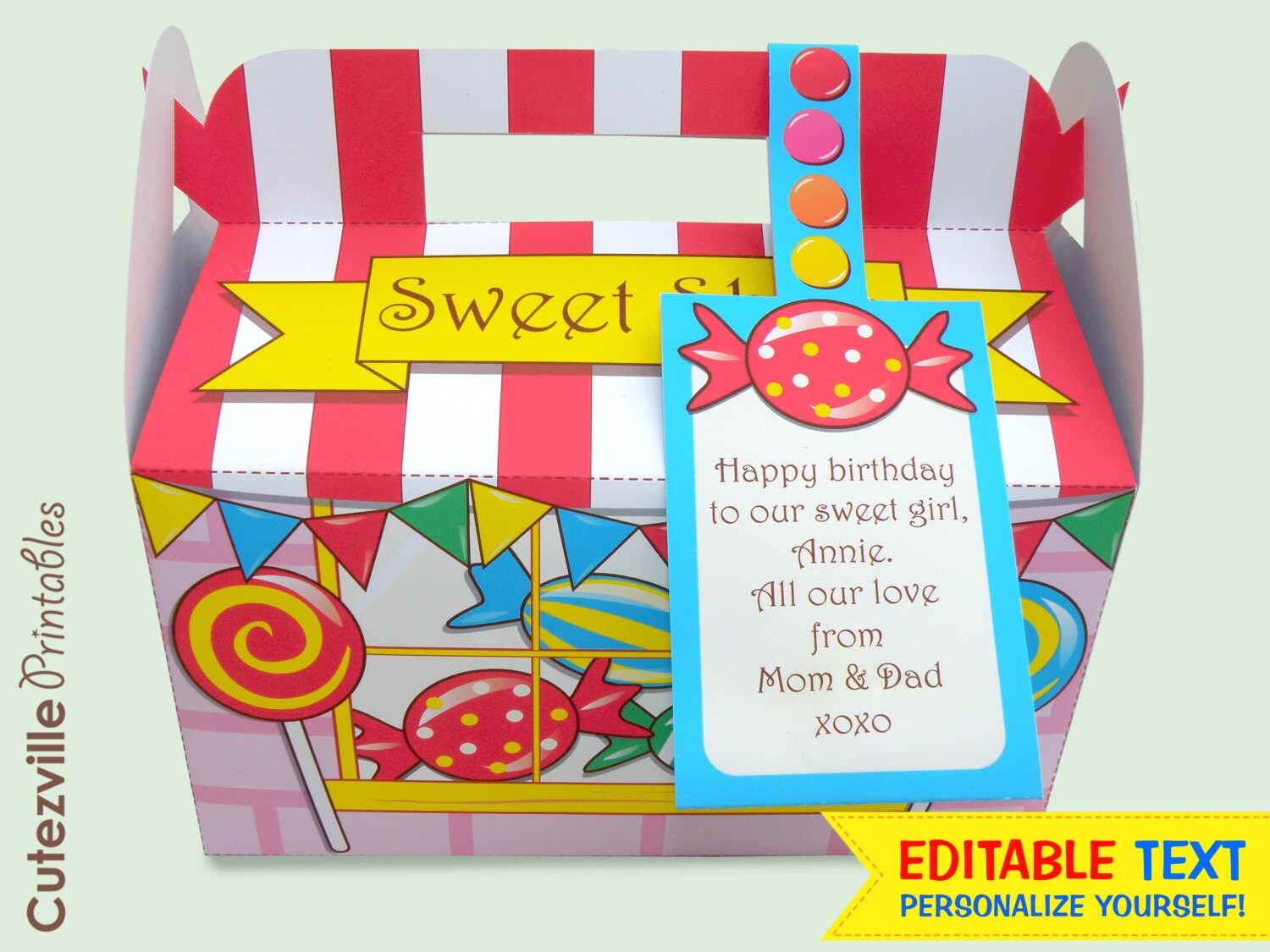 Sweet, Candy Shoppe Favor, Gift Box - Editable Text Printable PDF ...