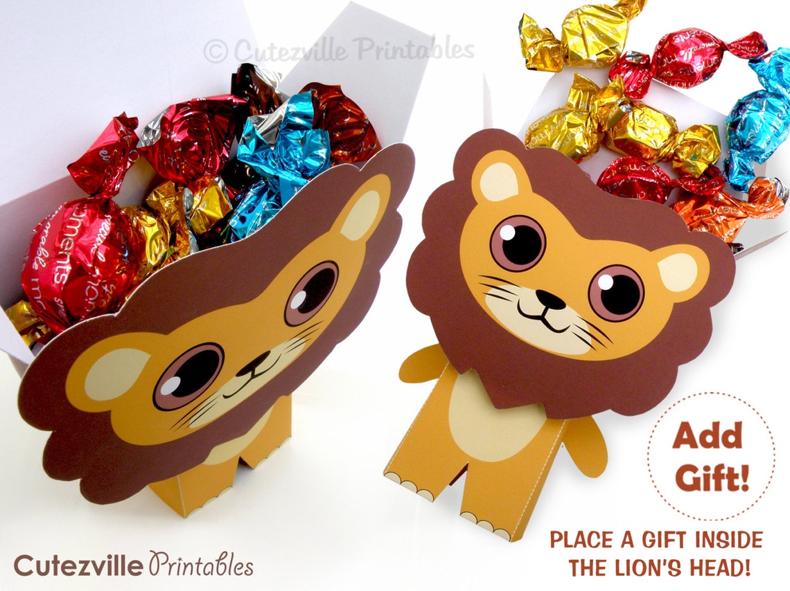 Lion Favor Candy Gift Box Printables Editable Text | Etsy
