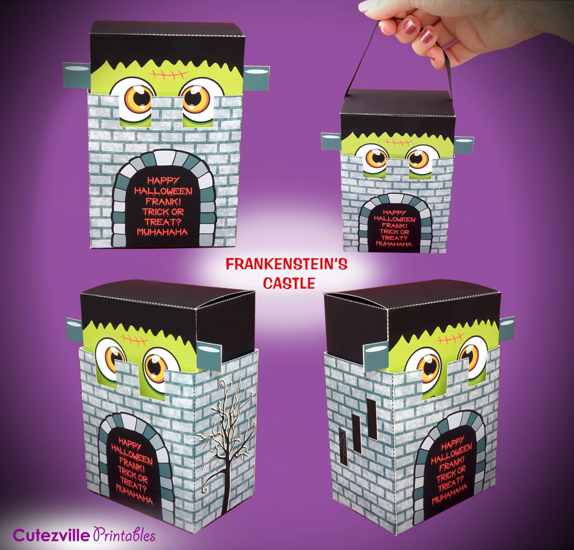 Halloween PDF Printable Treat Box Frankenstein's Monster With Editable ...