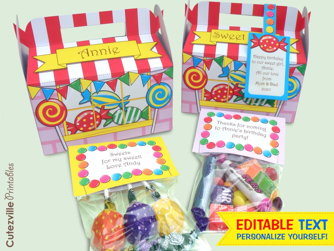Sweet, Candy Shoppe Favor, Gift Box - Editable Text Printable PDF ...