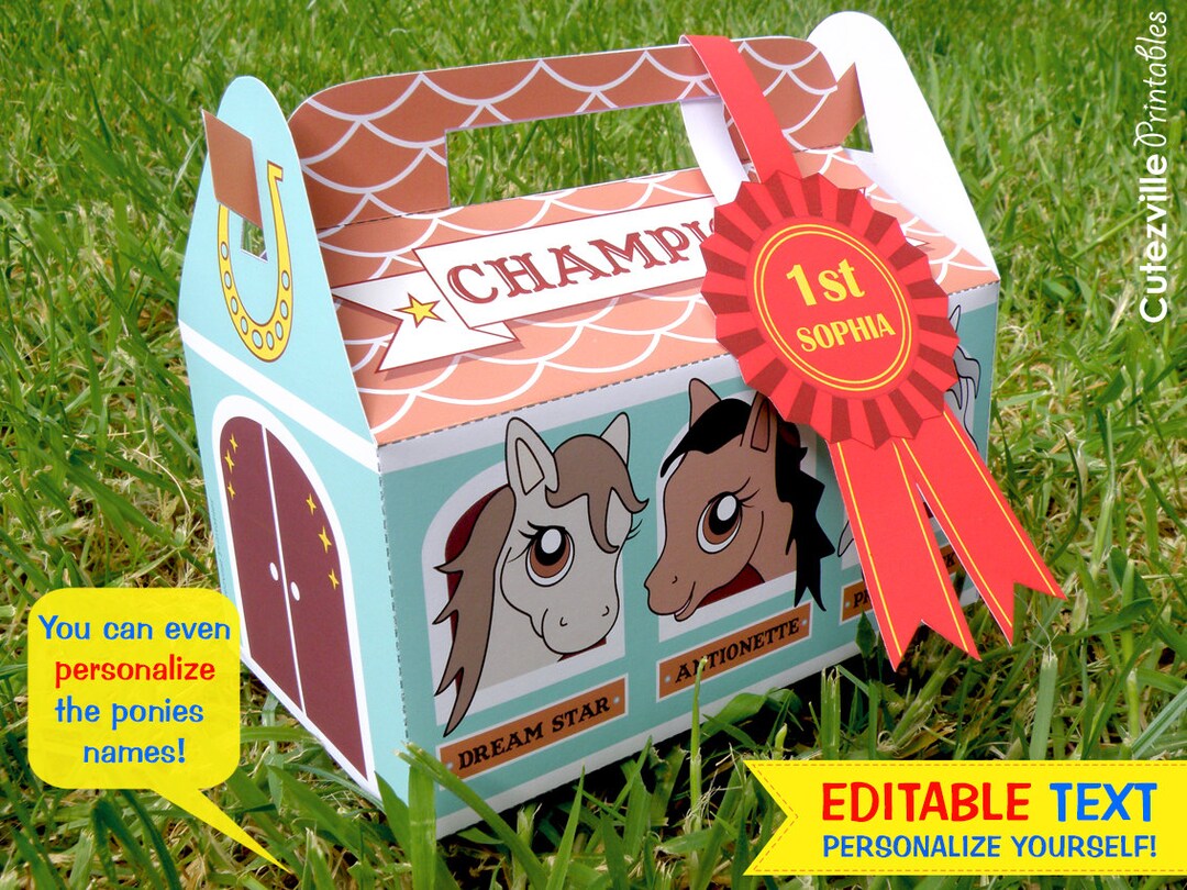 PDF Printable Pony Stable Cupcake Gift Box With Editable Text - INSTANT ...
