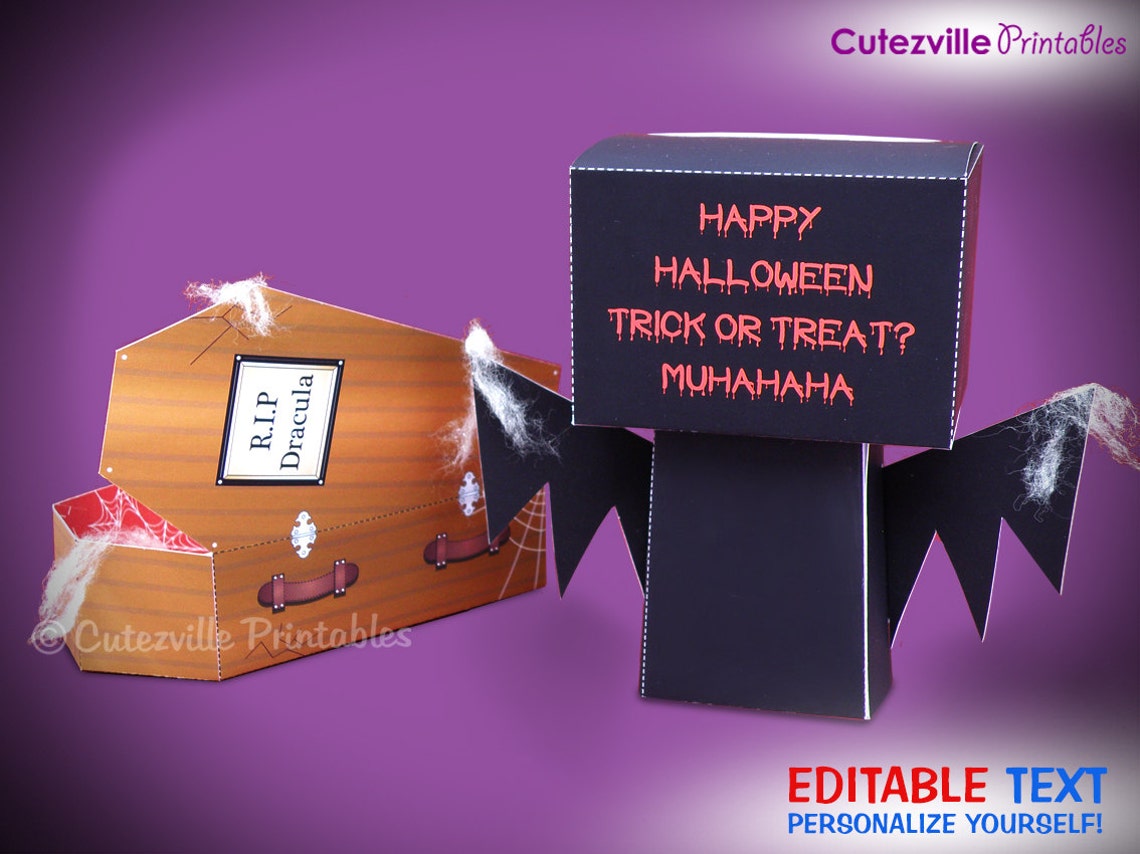 Halloween Dracula Favor, Candy, Gift Box Editable Text Printable PDF ...