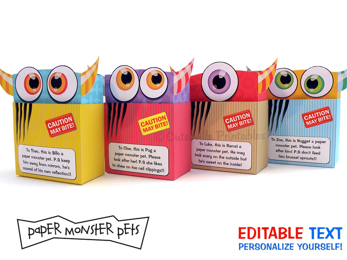 PDF Printable Paper Monster Pets All Four Character Gift - Etsy