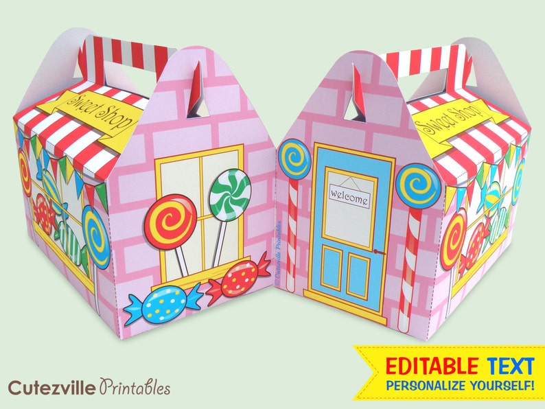 Sweet, Candy Shoppe Favor, Gift Box - Editable Text Printable PDF ...