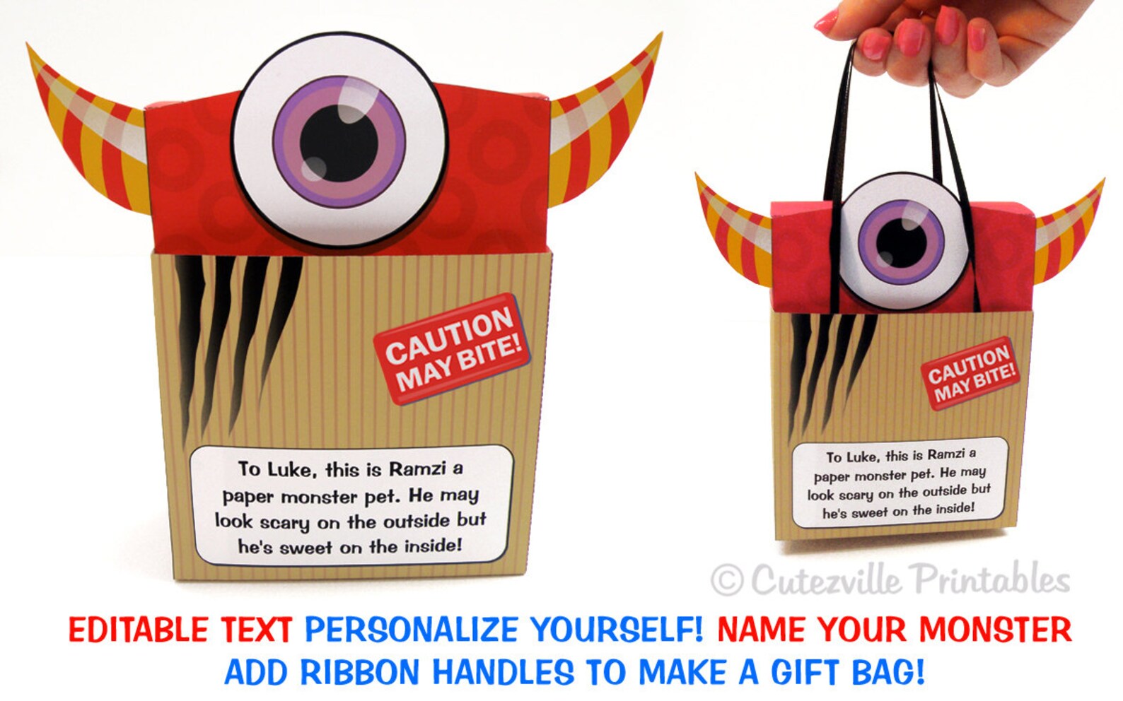 Red Monster Favor, Candy, Gift Box - Editable Text Printable PDF ...
