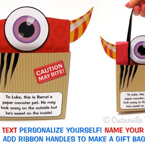 Red Monster Favor, Candy, Gift Box - Editable Text Printable PDF ...