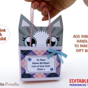 Kitten / Cat, Favor, Candy, Gift Box (grey) - Editable Text Printable ...