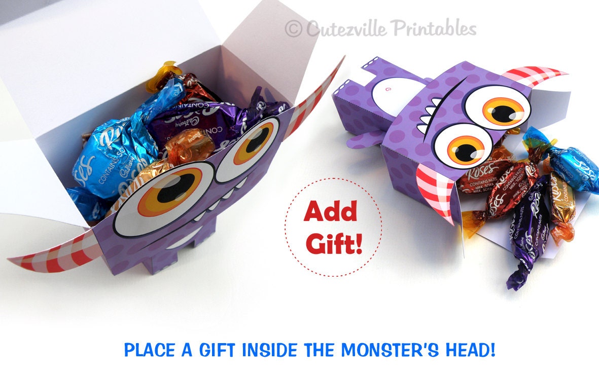 Purple Monster Favor, Candy, Gift Box - Editable Text Printable PDF ...