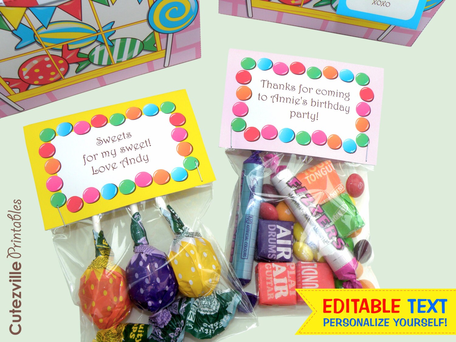 Sweet, Candy Shoppe Favor, Gift Box Editable Text Printable PDF INSTANT ...