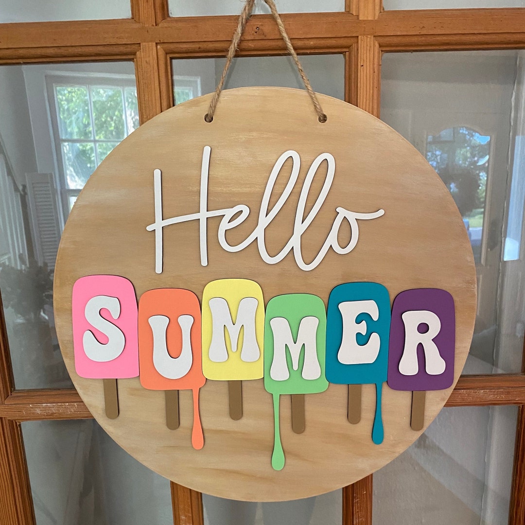 Hello Summer, Popsicle 16" Door Round, Wood Door Wreath - Etsy