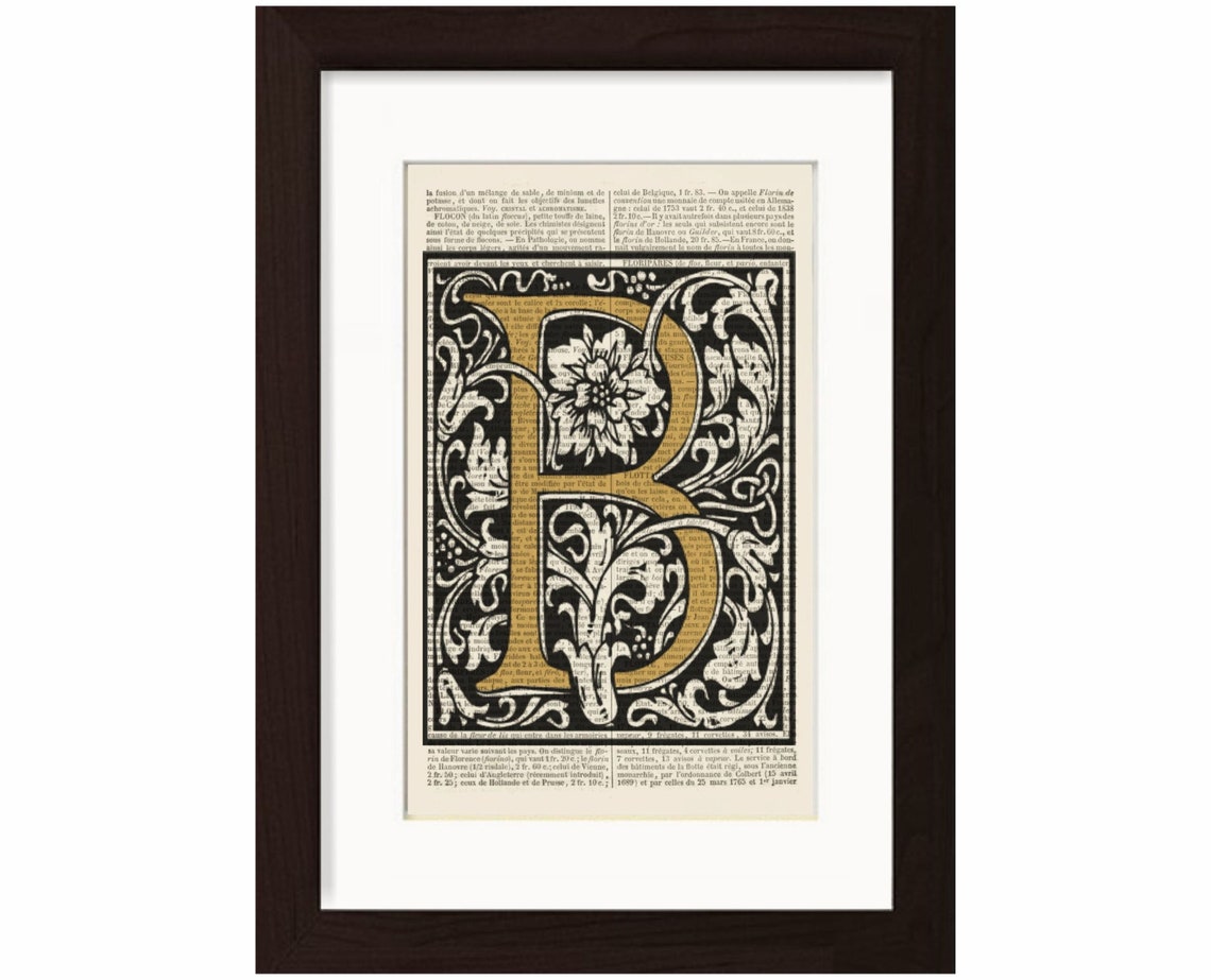 Typography Decorative Initial Letter Print on Upcycled Vintage - Etsy