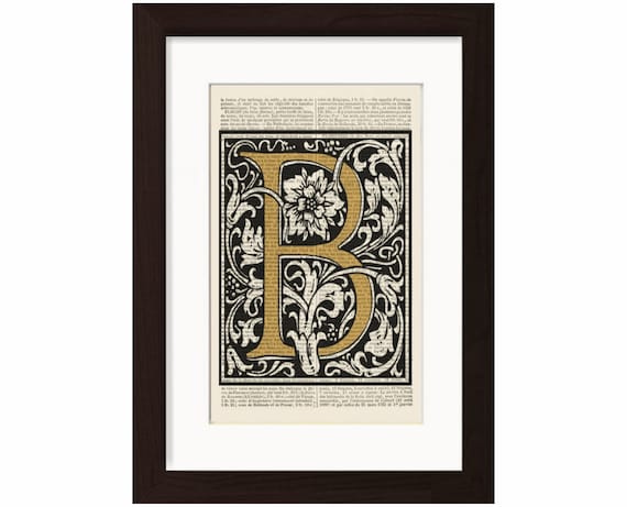 Typography Decorative Initial Letter Print on Upcycled Vintage | Etsy