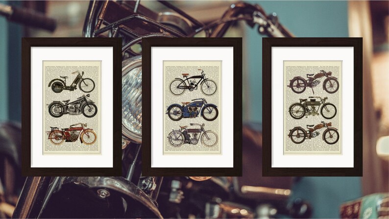 Old Motorcycles Print on Vintage Upcycled Page Mixed Media - Etsy