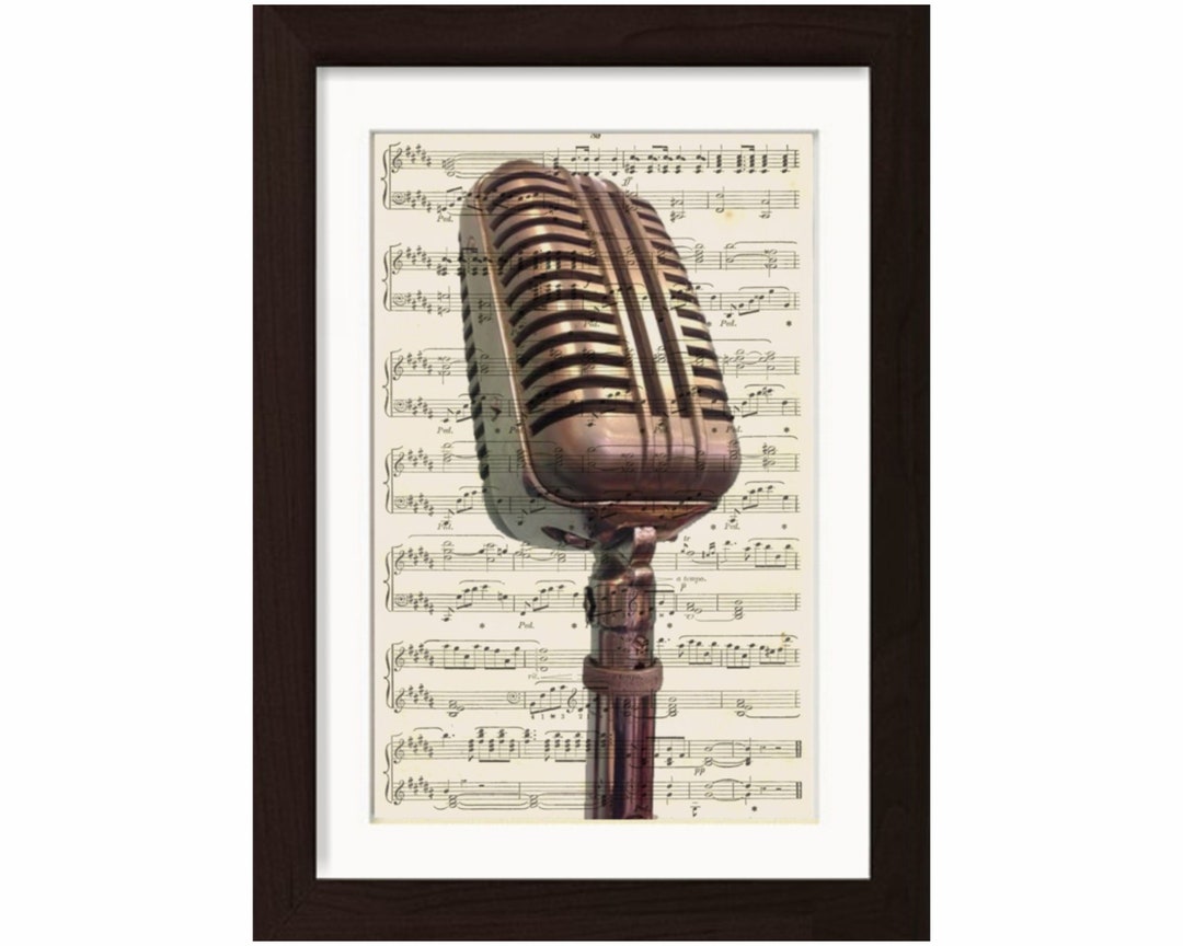 Vintage Microphone Print on Recycled Sheet Music Page Mixed - Etsy