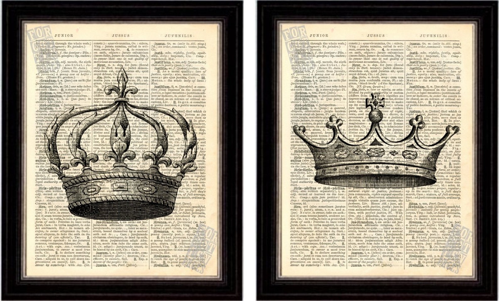 Crown Print Set of 5 Beautiful Crown Prints on Upcycled 1896 | Etsy