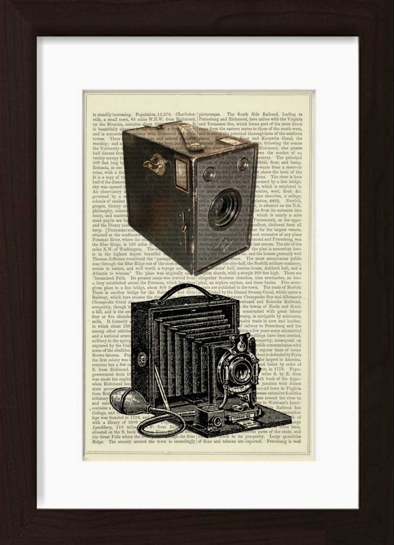 Old Classic Double Camera Print on upcycled Vintage Page mixed | Etsy