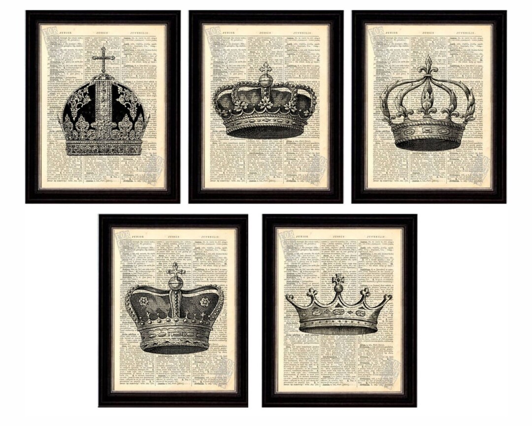Crown Print Set of 5 Beautiful Crown Prints on Upcycled 1896 Latin ...