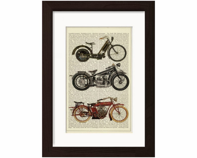 Old Motorcycles Print on Vintage Upcycled Page Mixed Media - Etsy