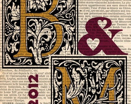 Wedding Typography Decorative Initials Letter Print on Upcycled Vintage ...