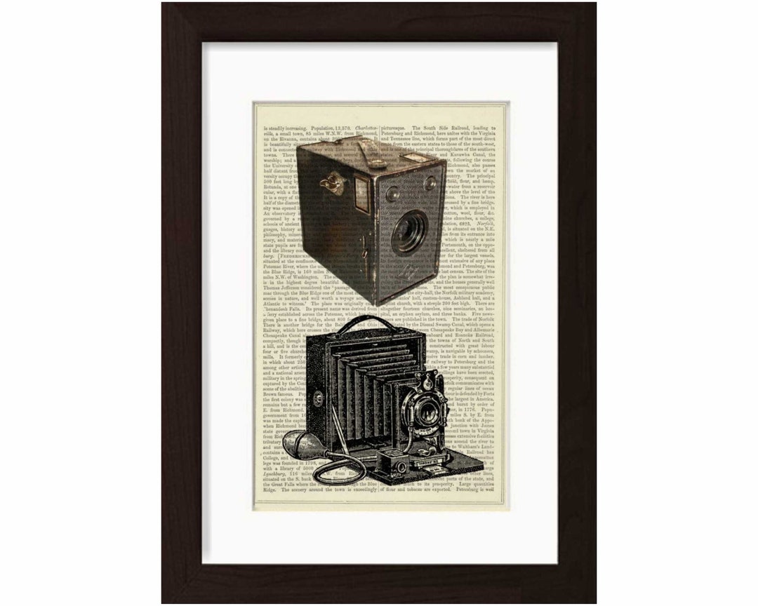 Old Classic Double Camera Print on Upcycled Vintage Page Mixed Media ...
