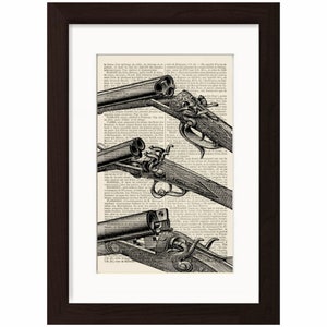 Antique Shotgun Engraving Print on Upcycled Vintage 1870's French ...