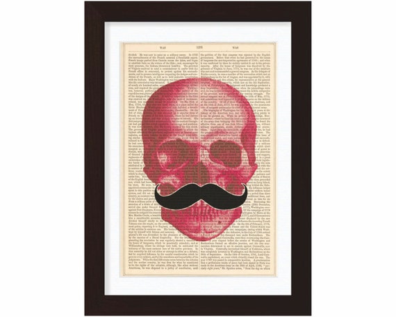 Magenta Skull With Moustache Altered Art Print on Repurposed - Etsy