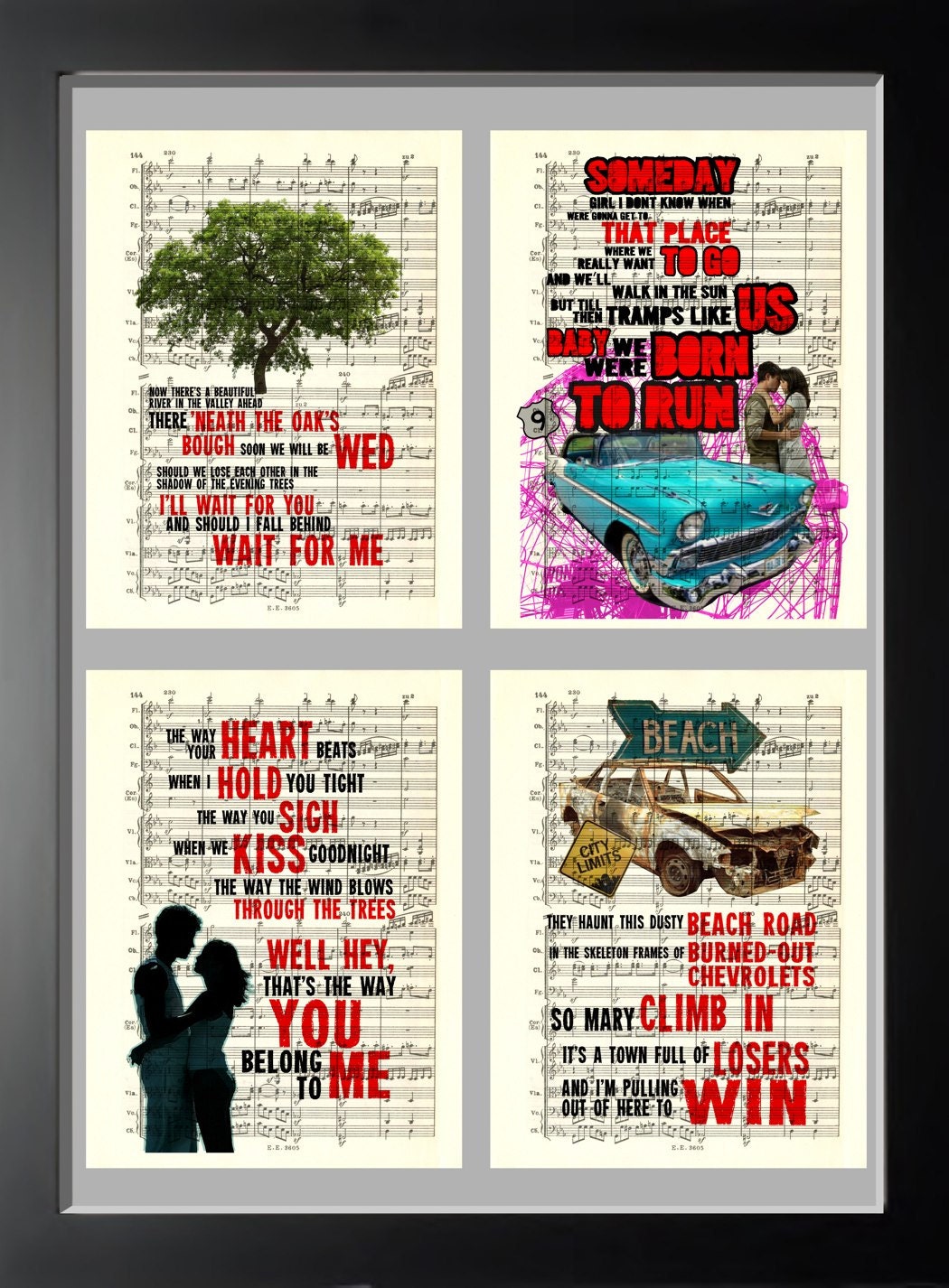 Bruce Springsteen Set of 4 Song Lyric Prints on Music Sheet - Etsy