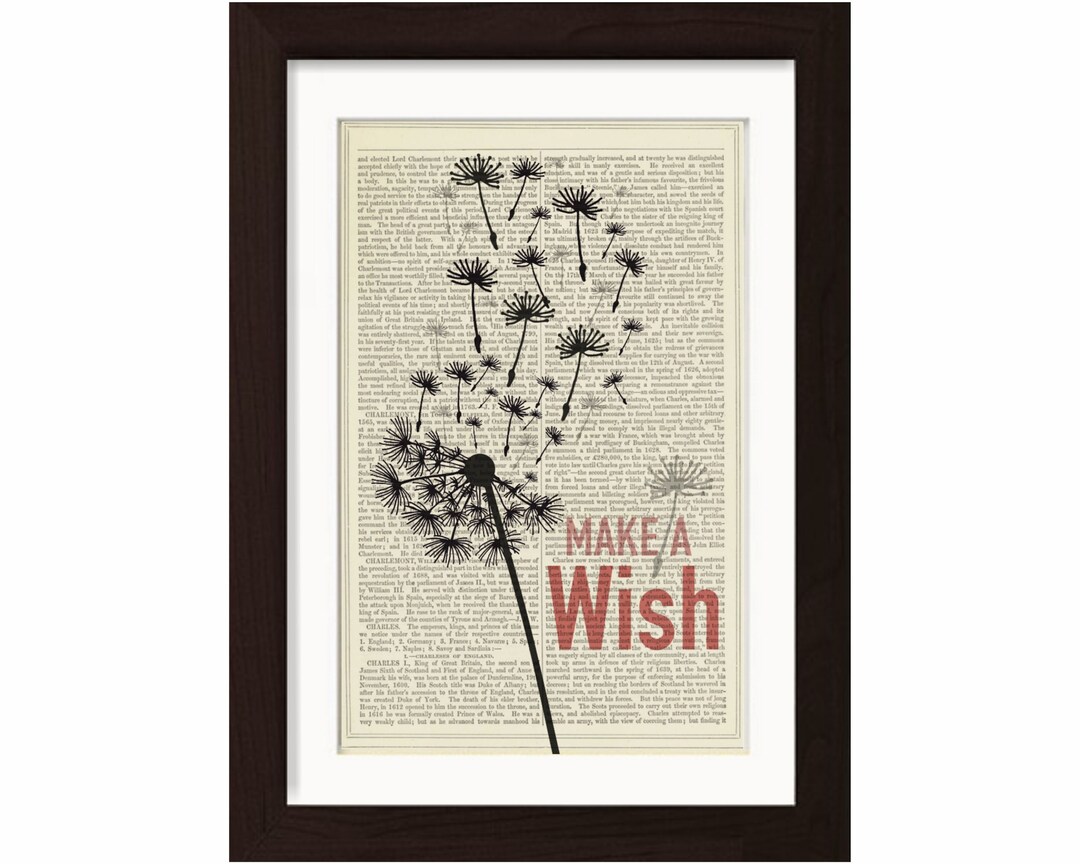 Make a Wish Jinny Joe Dandelions Print on Vintage (1870's) Upcycled ...