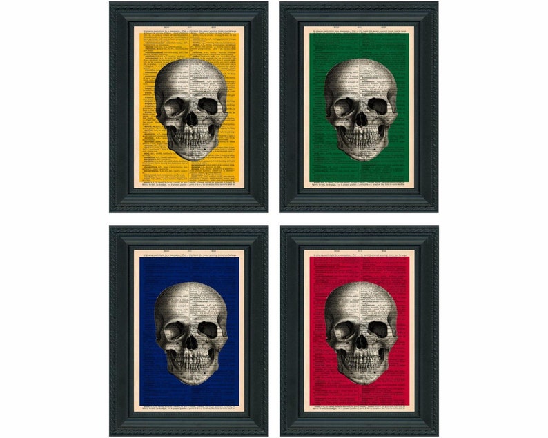 Mixed Media Skulls Set of 4 Colored Skull Prints on Repurposed - Etsy