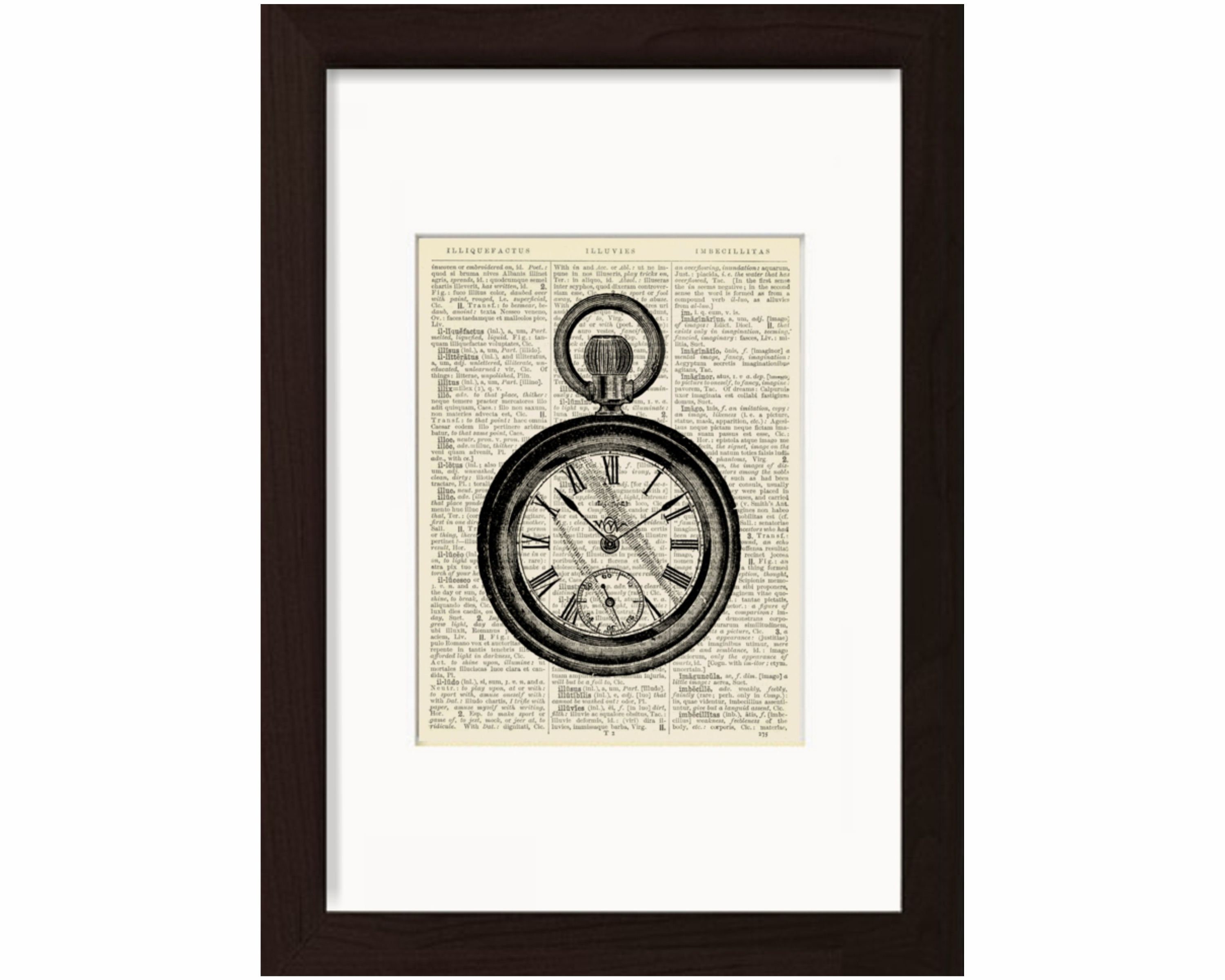 Pocket Watch Print on Upcycled 1896 Latin English Dictionary | Etsy