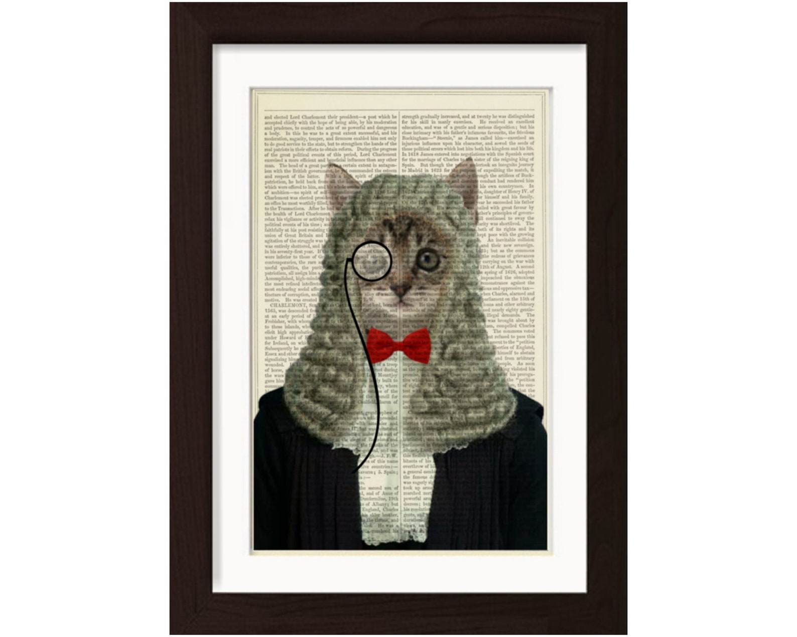 Here Comes the Judge Cat With Monocle Print on Repurposed - Etsy
