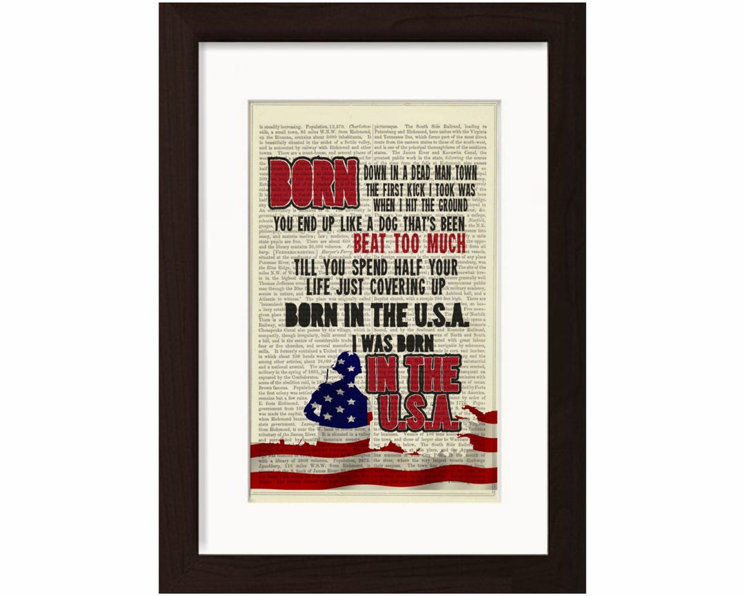 Bruce Springsteen Born in the USA Song Lyric Print on Upcycled Vintage ...
