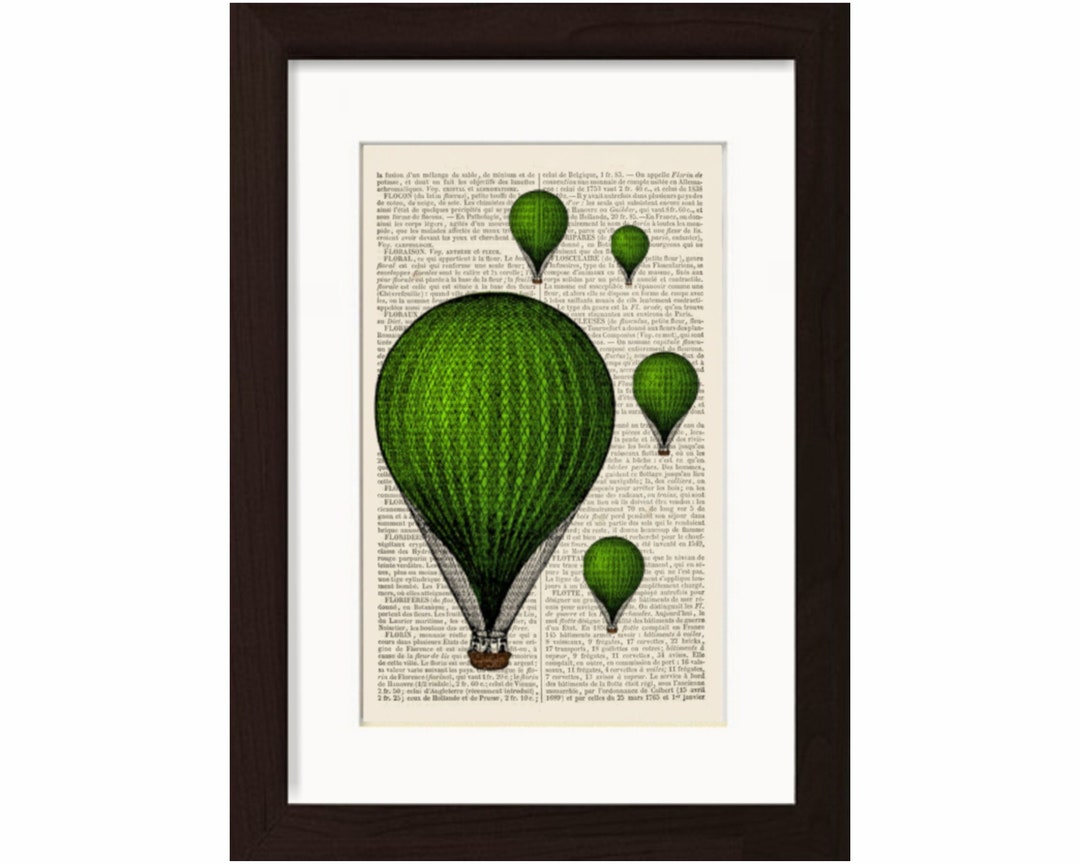 Green Balloon Print on 1870's French Dictionary Upcycled - Etsy
